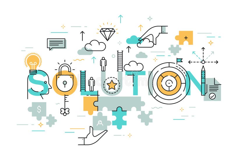 Thin Line Flat Design Banner of Business Solutions Stock Vector ...
