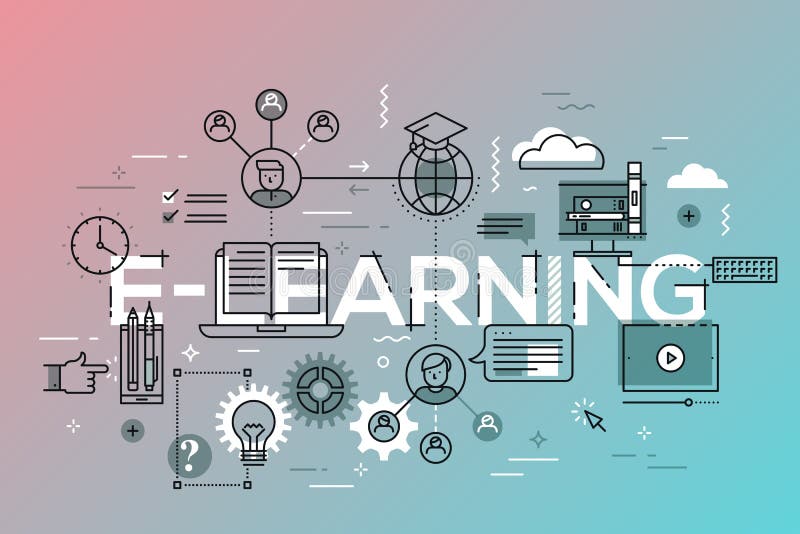 Thin Line Flat Design Banner of E-learning Web Page Stock Vector ...
