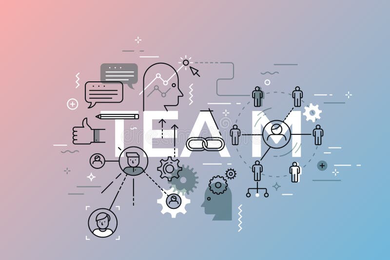 Thin Line Flat Design Banner for Team Word Concept Stock Vector ...