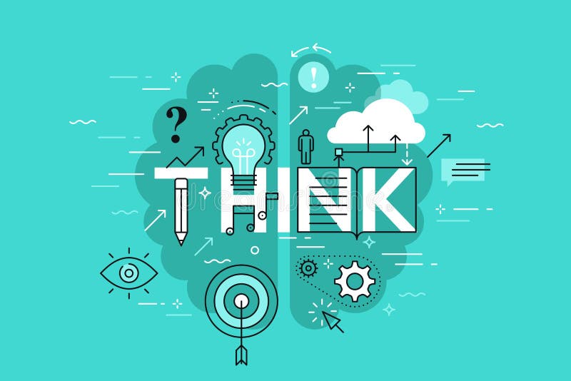 Thin Line Flat Design Banner for Think Web Page, Learning, Knowledge ...