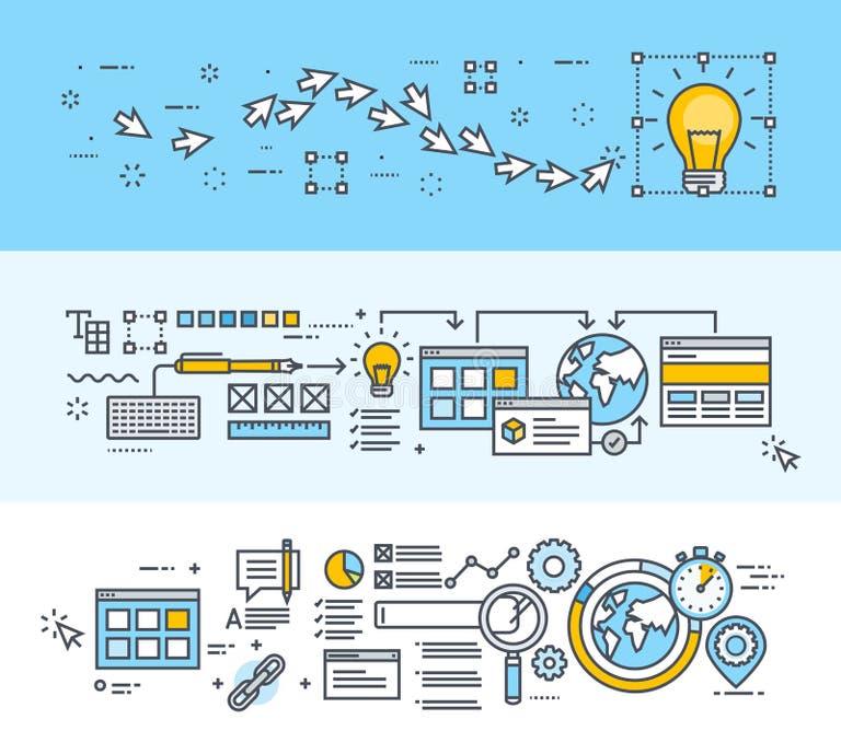 Thin Line Flat Design Concept Banners for Creative Process, Web Design ...