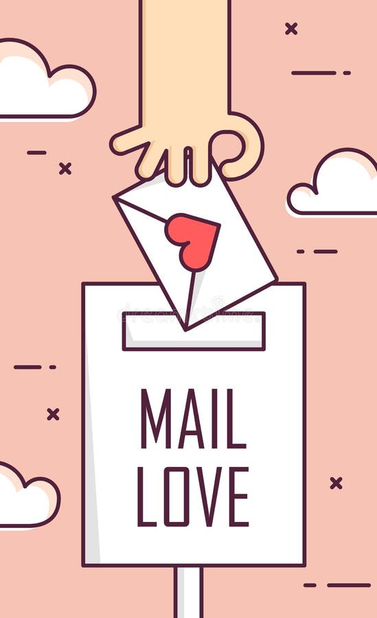 Thin Line Flat Design Greeting Card for Valentine`s Day. Background ...