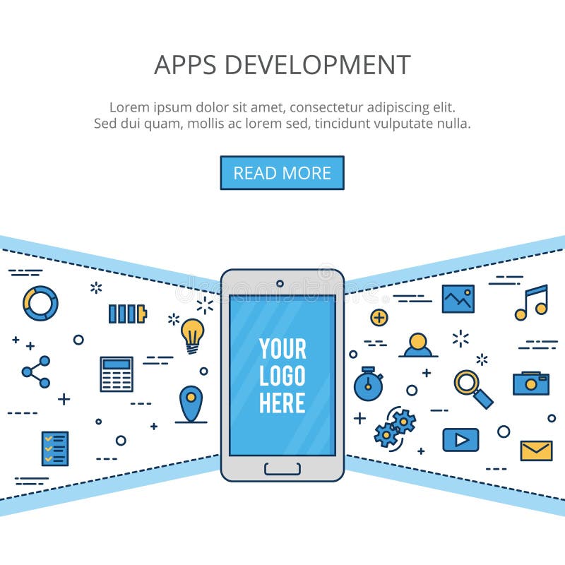 Simple Line Flat Design of App Development & Mobile Service, Modern ...
