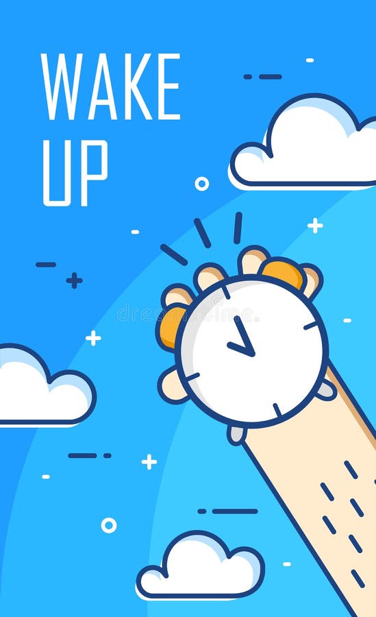 Thin Line Flat Design. Wake Up Poster Stock Vector - Illustration of ...