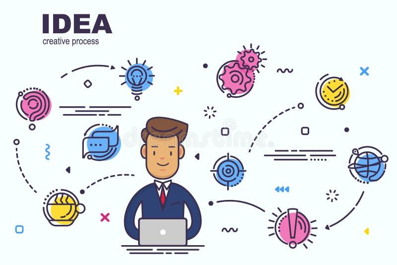 Thin Line Flat Modern Style Illustration. Search Ideas Process Stock ...