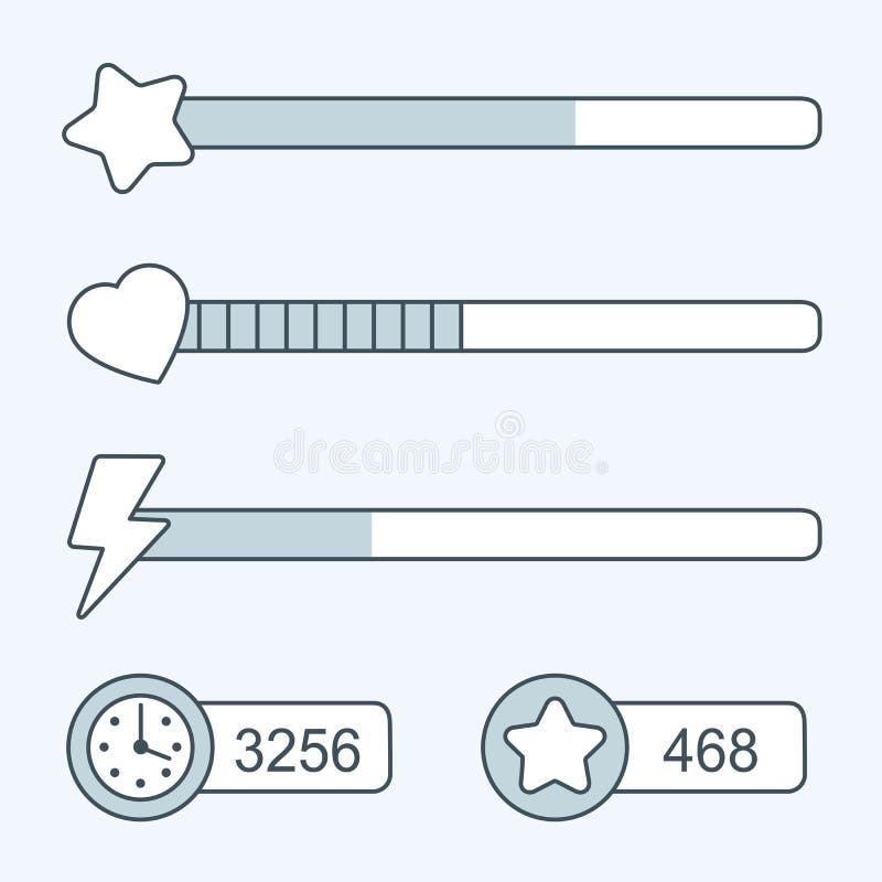 Thin Line Game Time Progress Bar Icons Stock Vector - Illustration of ...