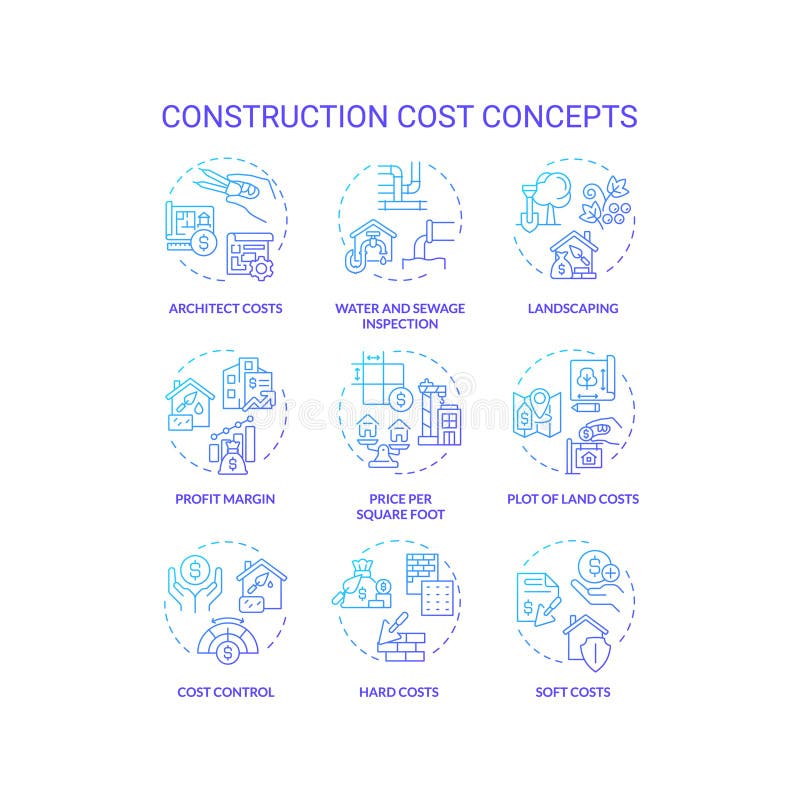 Thin Line Gradient Icon Set Representing Construction Cost Stock Vector ...