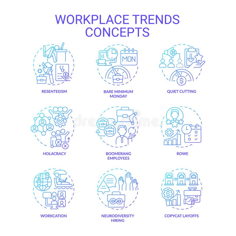 Thin Line Gradient Icons Set Representing Workplace Trends Stock ...