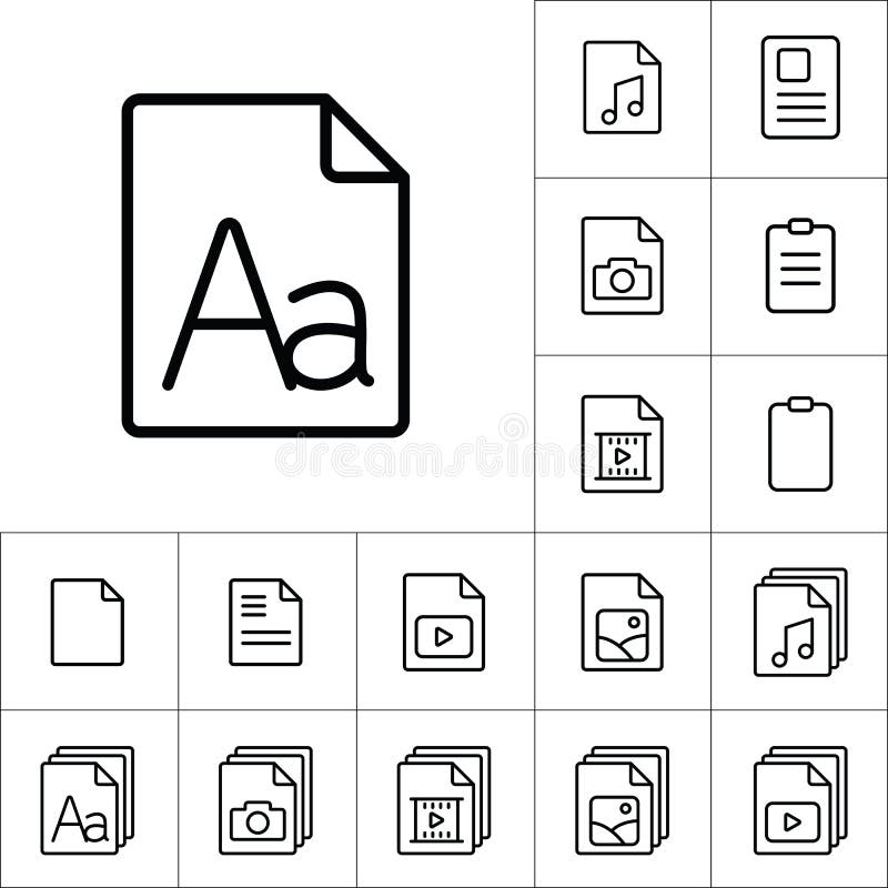 Thin Line Grammar, Letter File Icon, Different Type File Icons S Stock ...