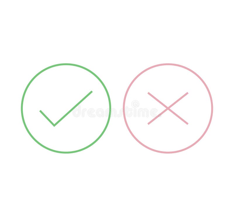 Thin Line Green Tick Mark Icon and Red Tick Mark Check Mark Set Flat ...