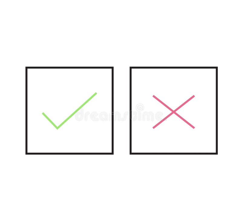 Thin Line Check Mark Icons. Green Tick and Red Cross Checkmarks Flat ...
