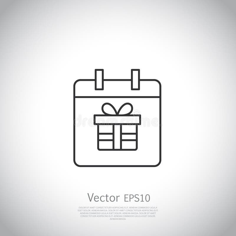 Thin Line Icon. Gift Box with Ribbon Inside Calendar. Stock Vector ...
