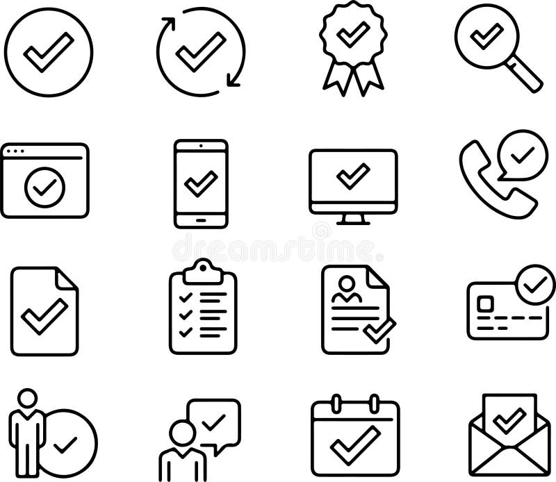 Thin Line Icon Set for Approve Verify Confirm Check Validate Correct Accept Approved Verified ...