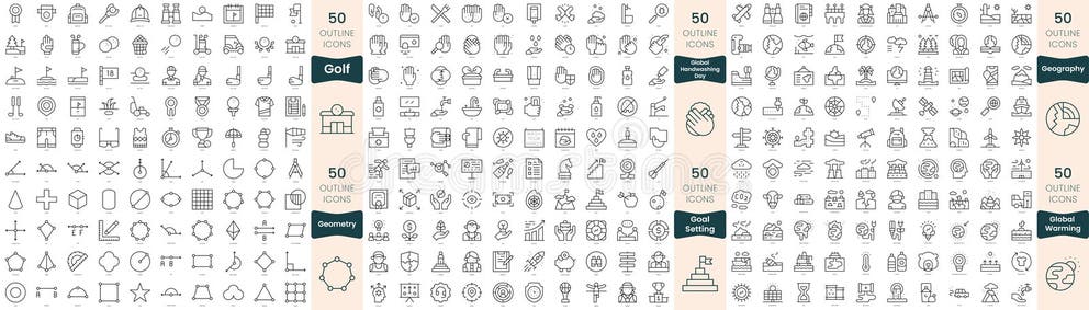 300 Thin Line Icons Bundle. in this Set Include Geography, Geometry ...