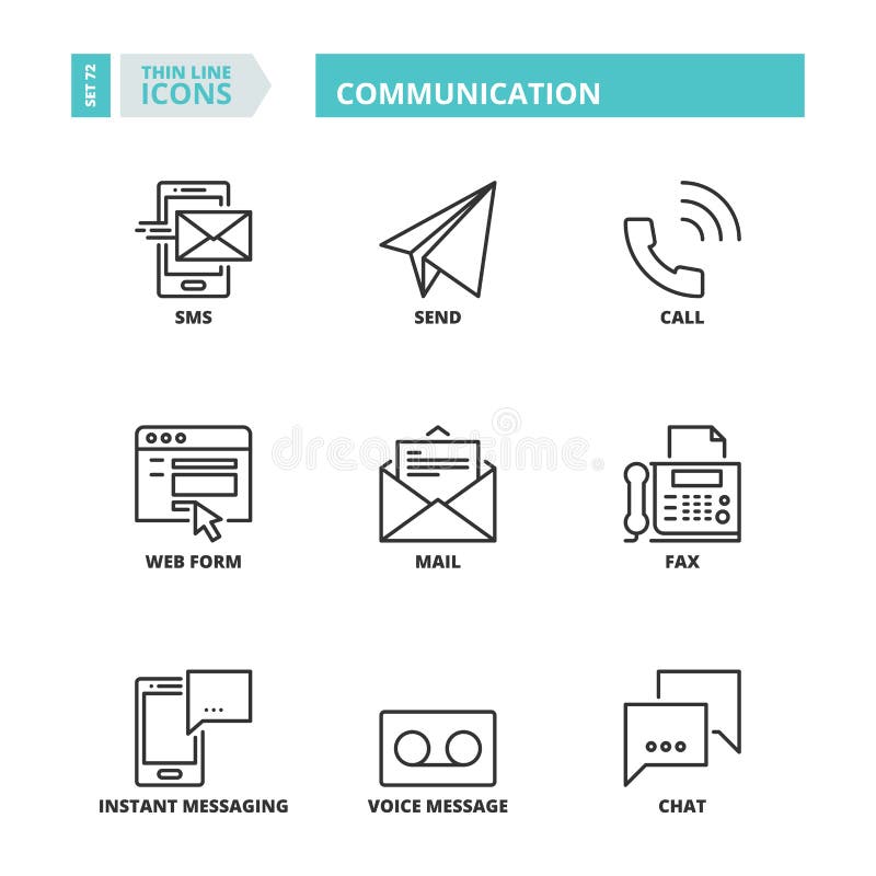 Thin Line Icons. Communication Stock Vector - Illustration of form ...