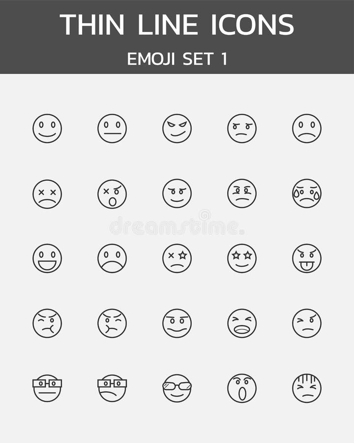 Thin Line Icons Emoji Set 1 Stock Vector - Illustration of love, kiss ...