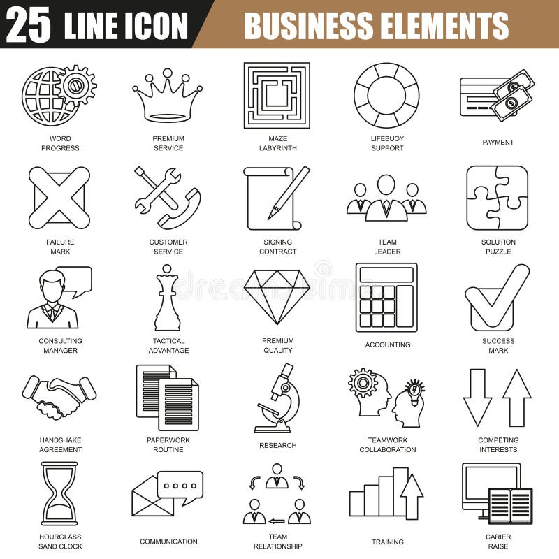 Thin Line Icons Set of Doing Business Elements, Solution for Clients ...