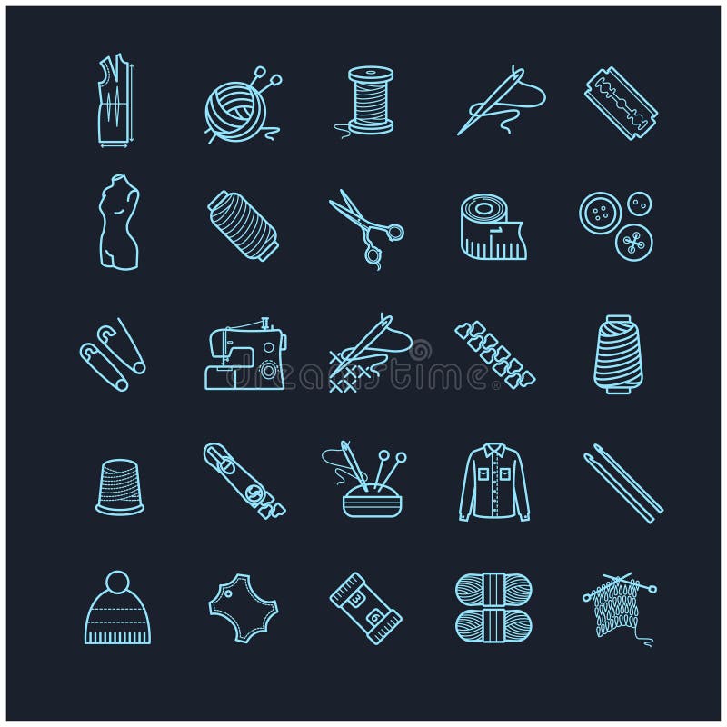 Set Of Thin Needlework Icons Stock Vector Illustration Of Silhouette