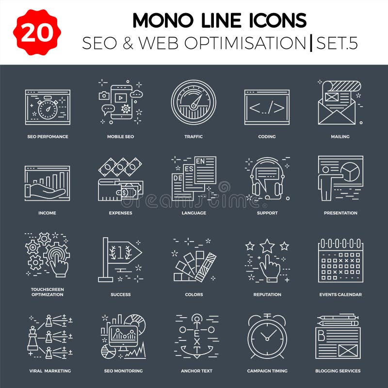 Thin Line Icons Set of Search Engine Optimization Stock Vector ...