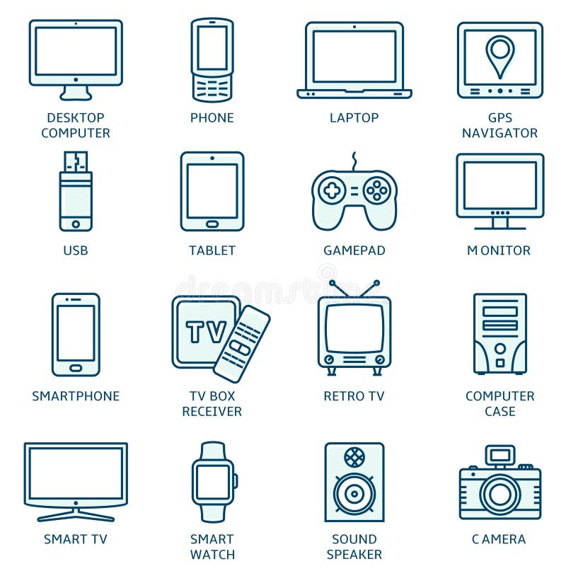 Thin Line Icons Set. Icons for Technology, Digital Devices Stock Vector ...