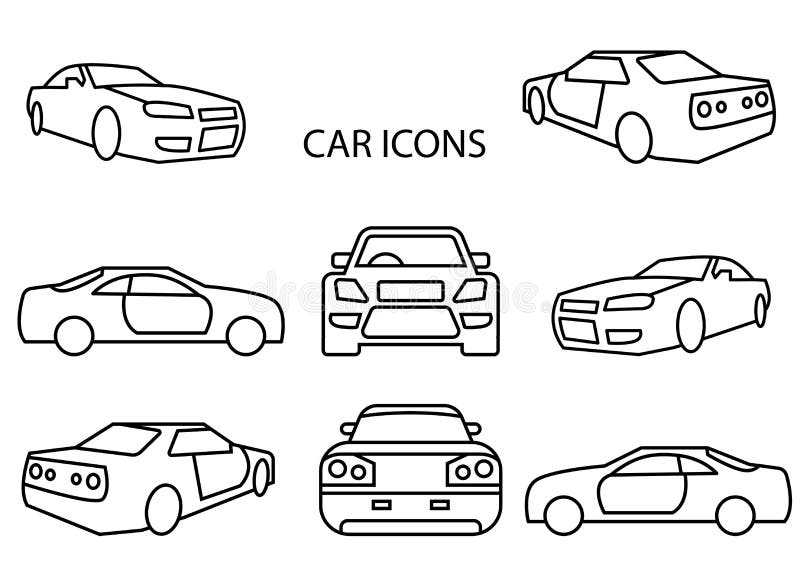 Thin Line Icons Set,transportation,Car Side View,Car Front,vector ...