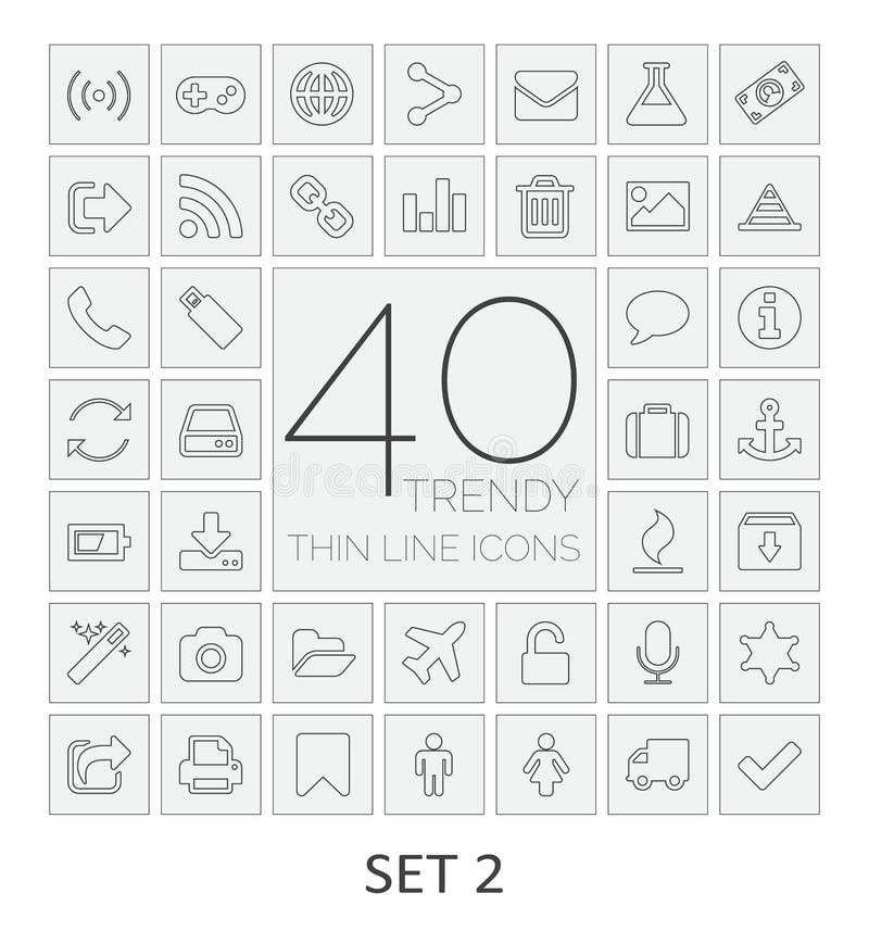40 Trendy Thin Line Icons for Web and Mobile. Set Stock Vector ...