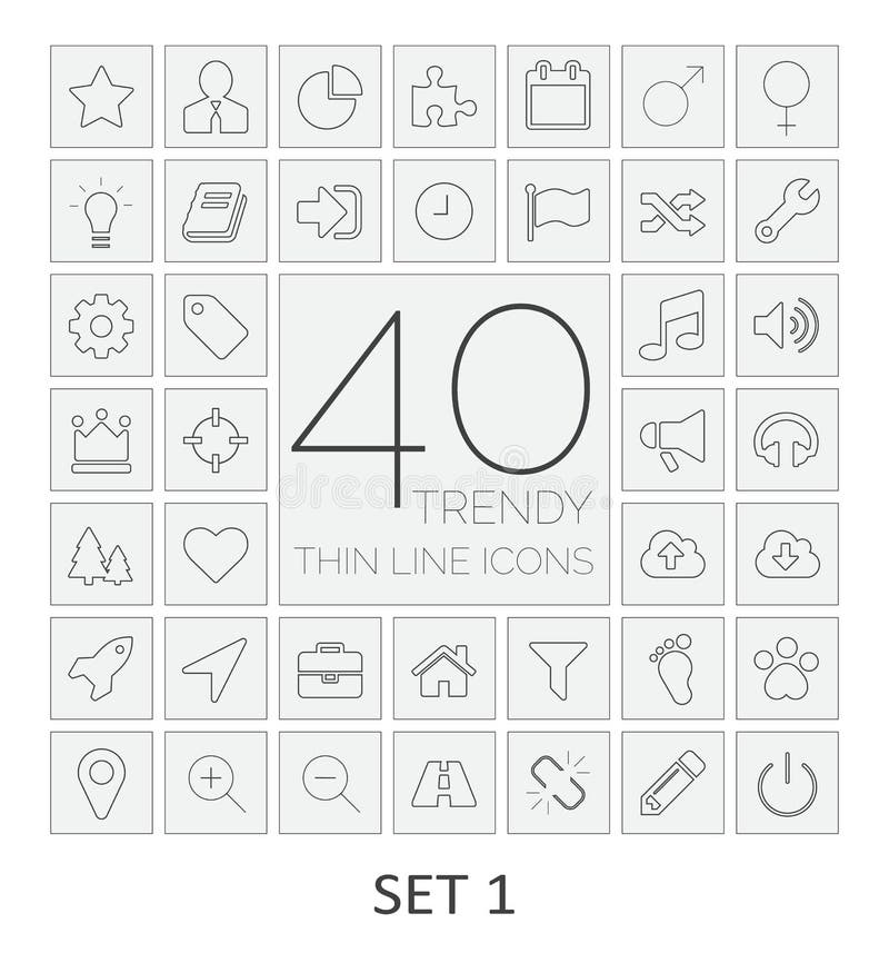 40 Trendy Thin Line Icons for Web and Mobile. Set Stock Vector ...