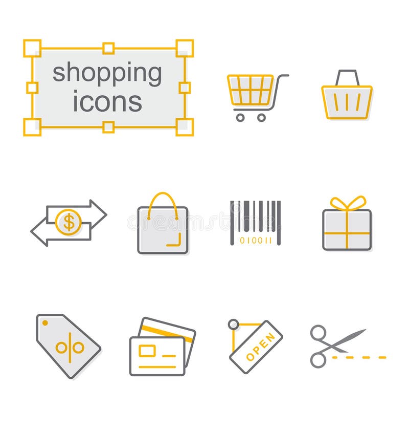 Thin Line Icons Yellow Set, Shopping Stock Vector - Illustration of ...