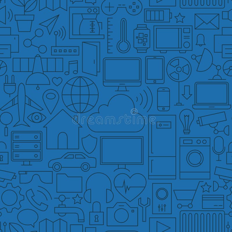 Thin Line Internet of Things Seamless Dark Blue Pattern Stock Vector ...