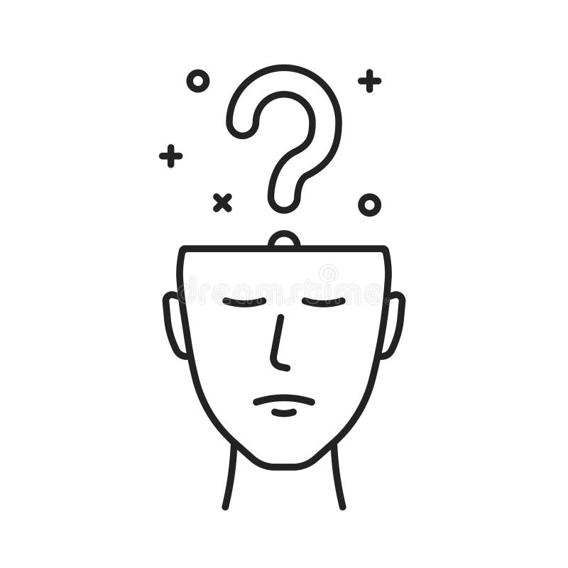 Thin Line Sad Face with Question Mark Inside Stock Illustration ...