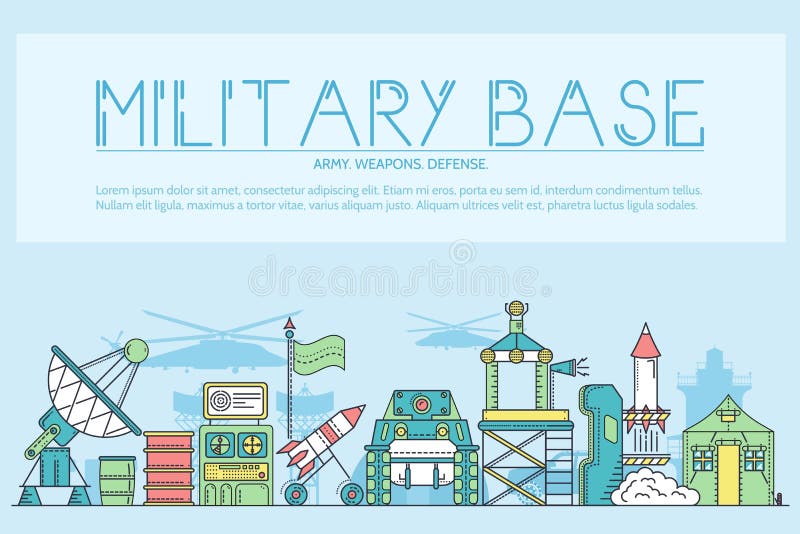 Thin Line Set of Different Rocket Weapons and Vehicles on Military Base ...