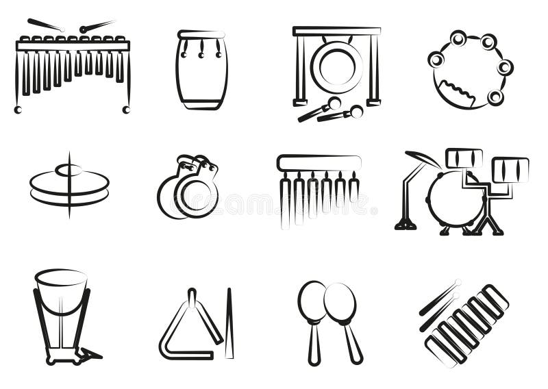 Thin Line Set of Percussion Musical Instruments. Percussion Instruments ...