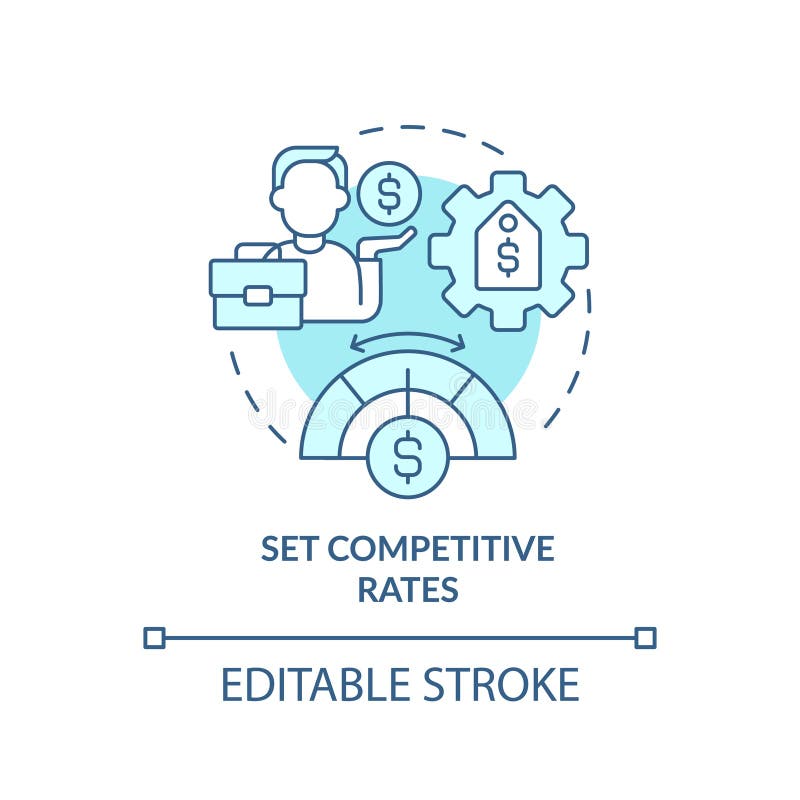 Thin Line Simple Blue Set Competitive Rates Icon Concept Stock Vector ...