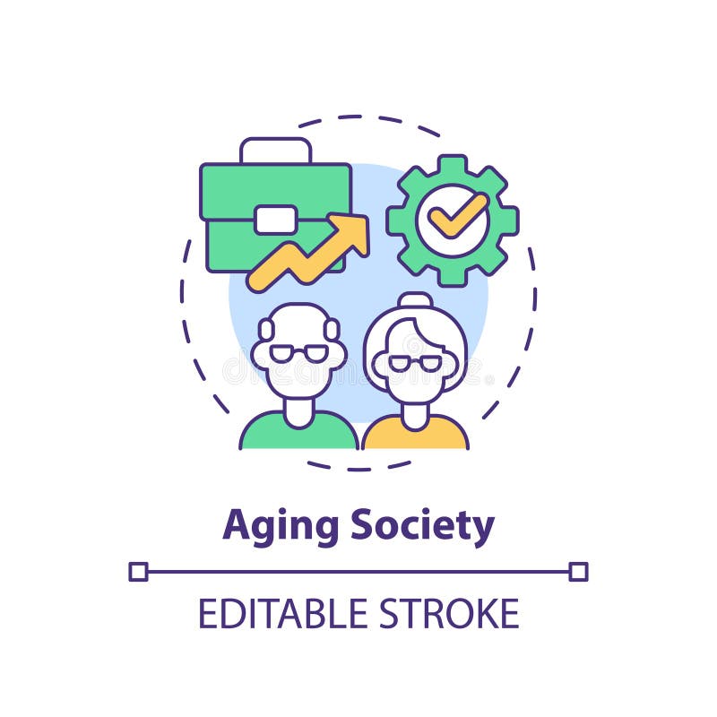 Thin Line Simple Colorful Aging Society Icon Concept Stock Illustration ...