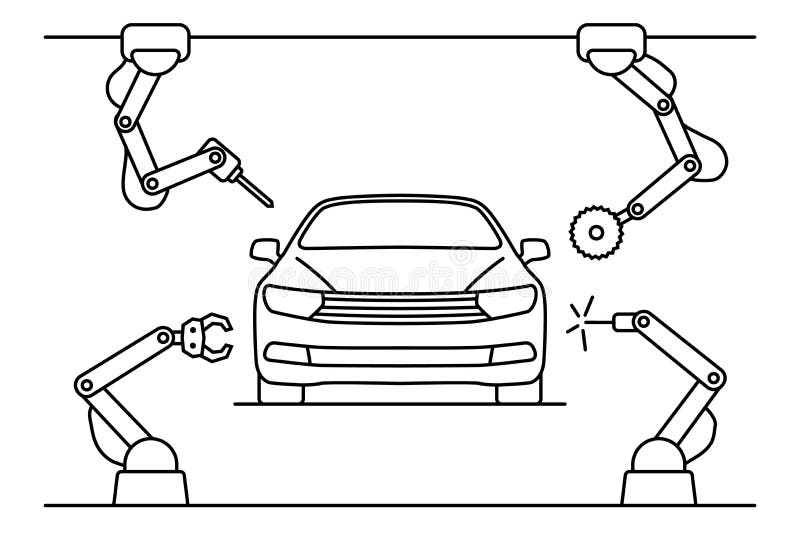 Thin Line Style Car Assembly Conveyor Line. Stock Vector - Illustration ...