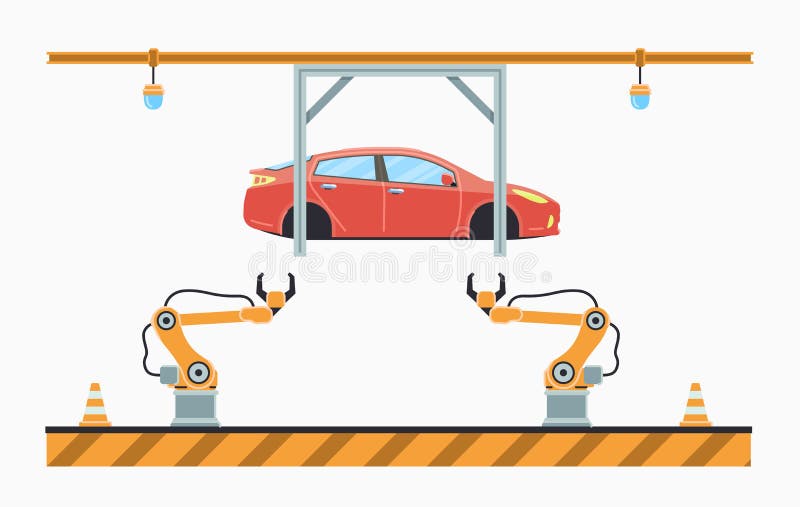 Car Production Line Concept. Auto Assembly Conveyor. Stock Vector ...