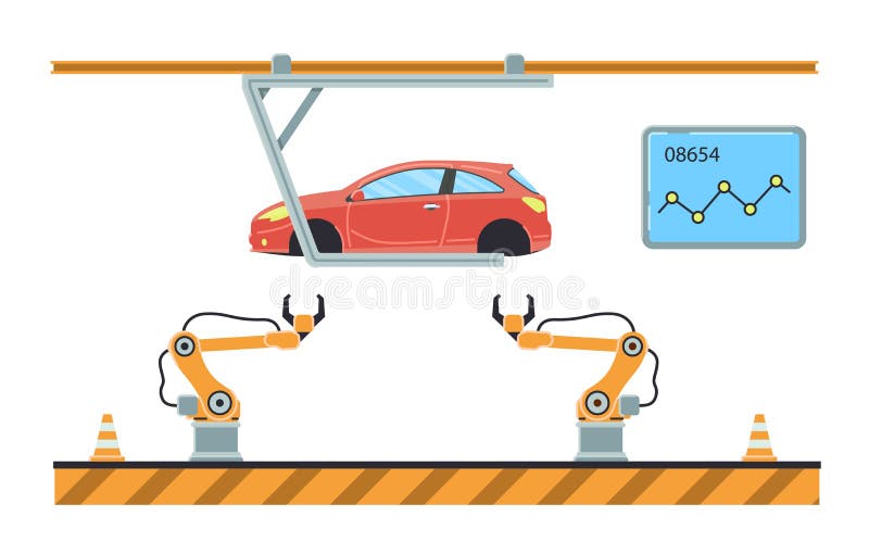 Car Production Line Concept. Auto Assembly Conveyor. Stock Vector ...