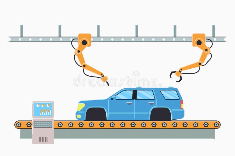 Car Production Line Concept. Auto Assembly Conveyor. Stock Vector ...
