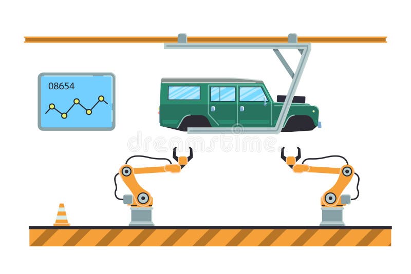 Car Production Line Concept. Auto Assembly Conveyor. Stock Vector ...