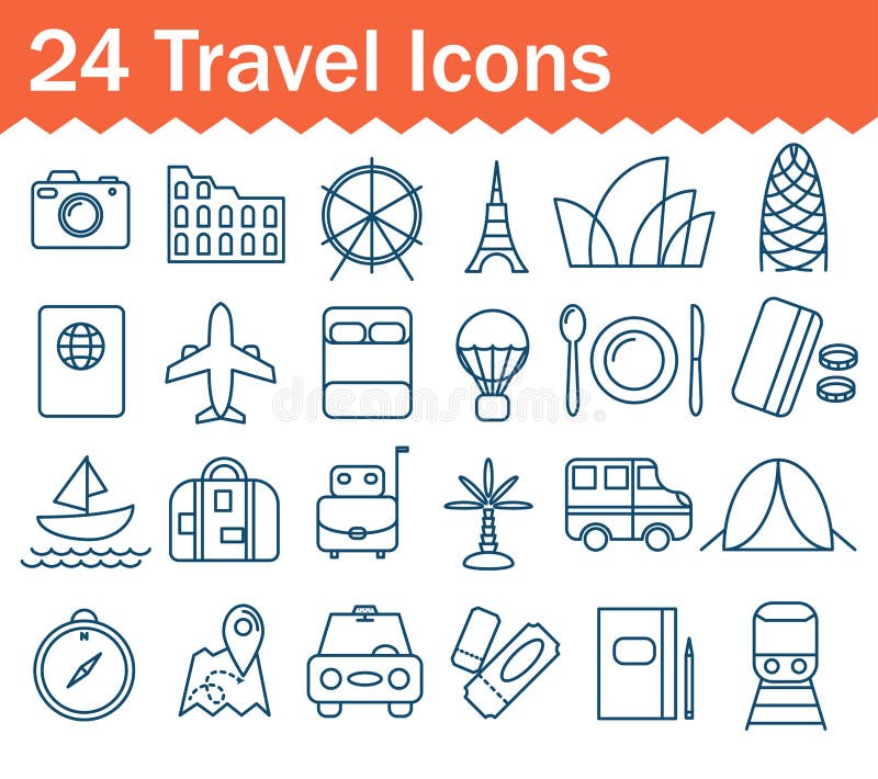 Thin Line Travel Icons Set. Outline Icon Stock Vector - Illustration of ...