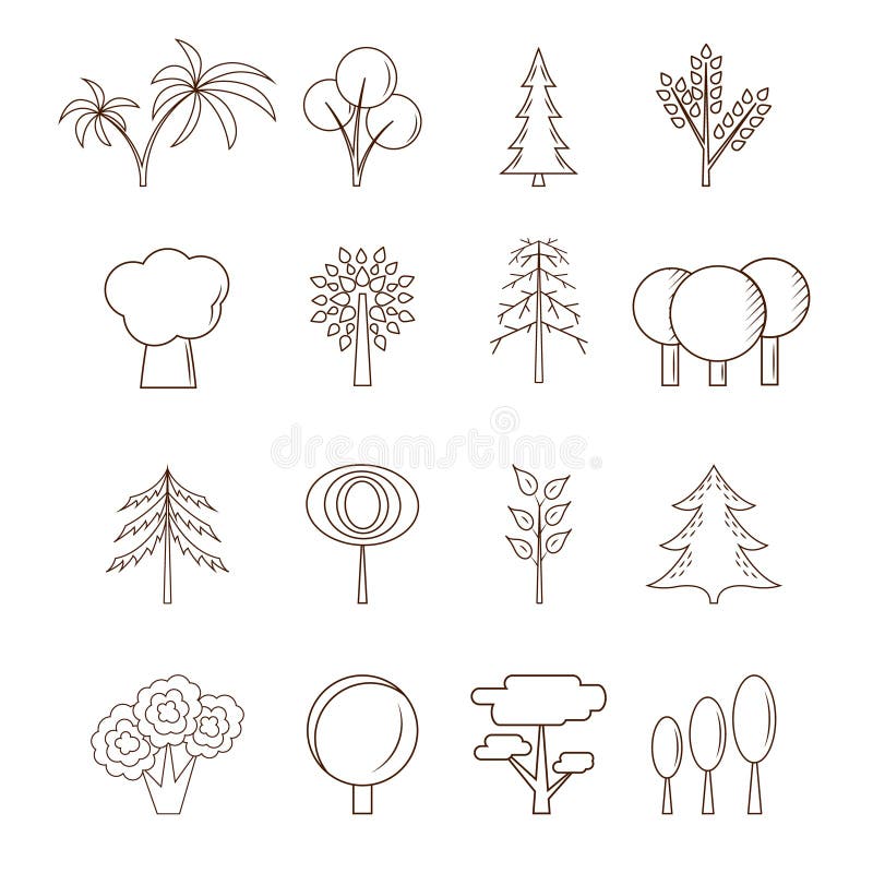 Thin line Tree Set. Vector stock vector. Illustration of garden - 76186371