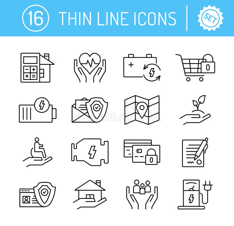Thin Line Vector Editable Stroke Icons Set Stock Vector - Illustration ...