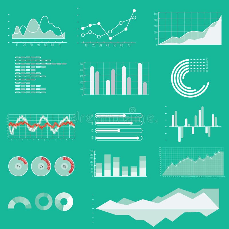 Thin Line Vector Graphs, Charts and Diagrams with Flat Elements. Stock ...