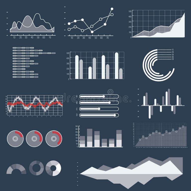 Thin Line Vector Graphs, Charts and Diagrams with Flat Elements. Stock ...