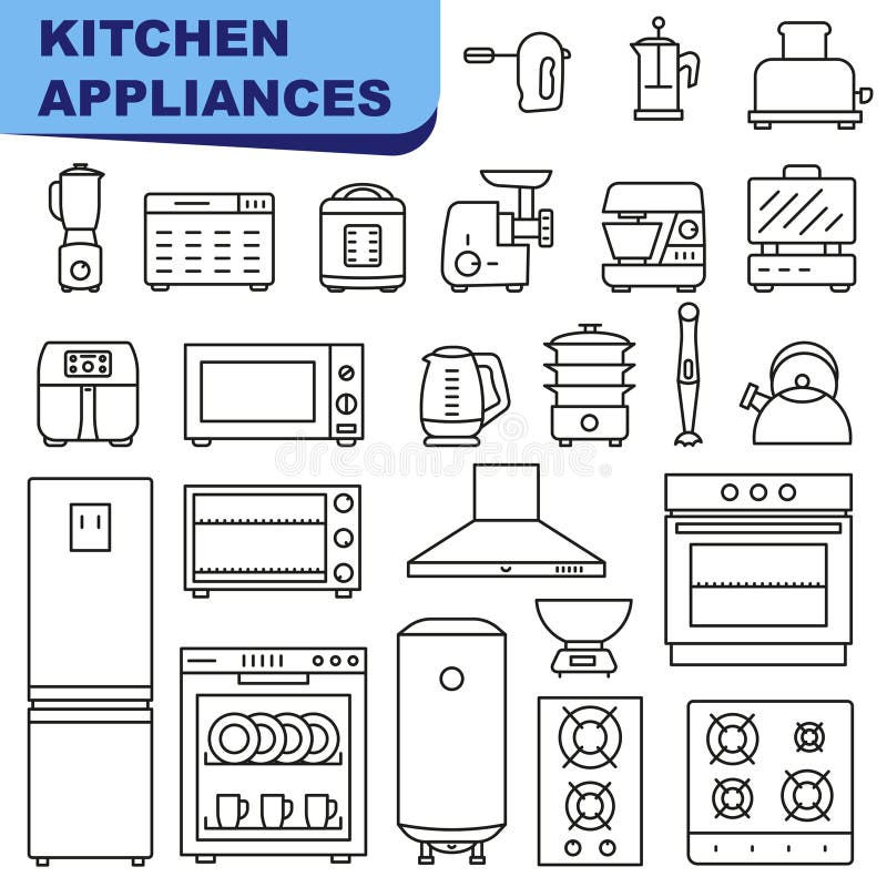 Thin Line Vector Icons. a Simple Set of Kitchen Appliances Stock Vector ...