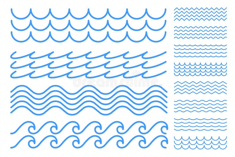 Thin Line Waves Vector Collection. Blue Color Set Stock Illustration ...