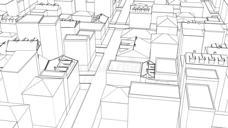 3d Drawing City Top View Line Art Blueprint Sketch Town Stock Video ...