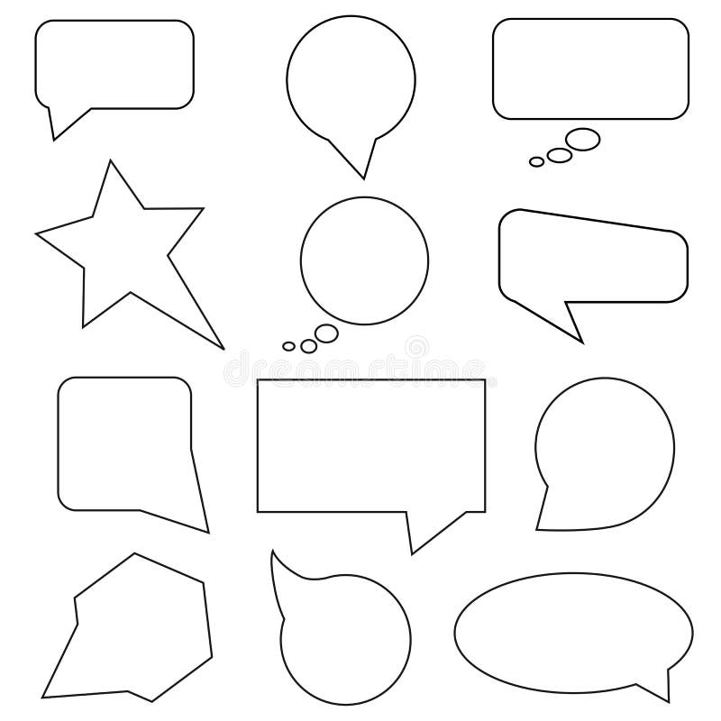 Thin Lined Speech Bubbles Set - Vector Illustration - Isolated on White ...