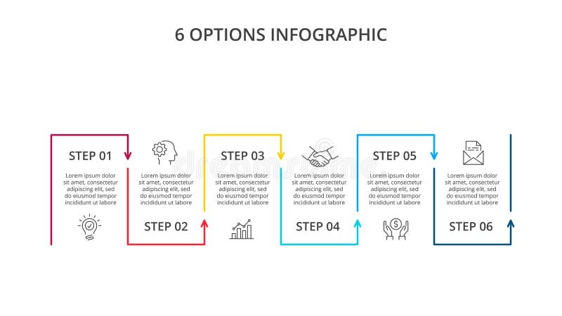 Thin Lines Arrows Infographic with 6 Options or Steps Stock Vector ...