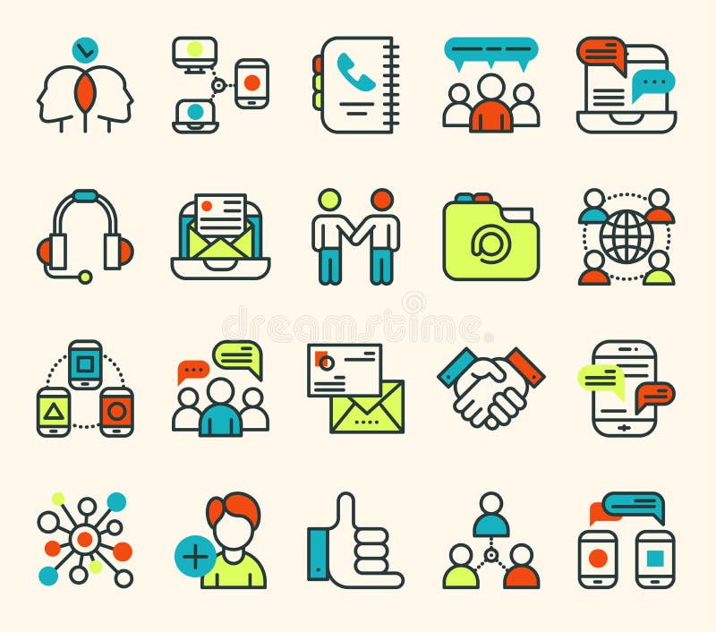 Thin Lines Business Communication Connection Vector Icons Outline Set ...